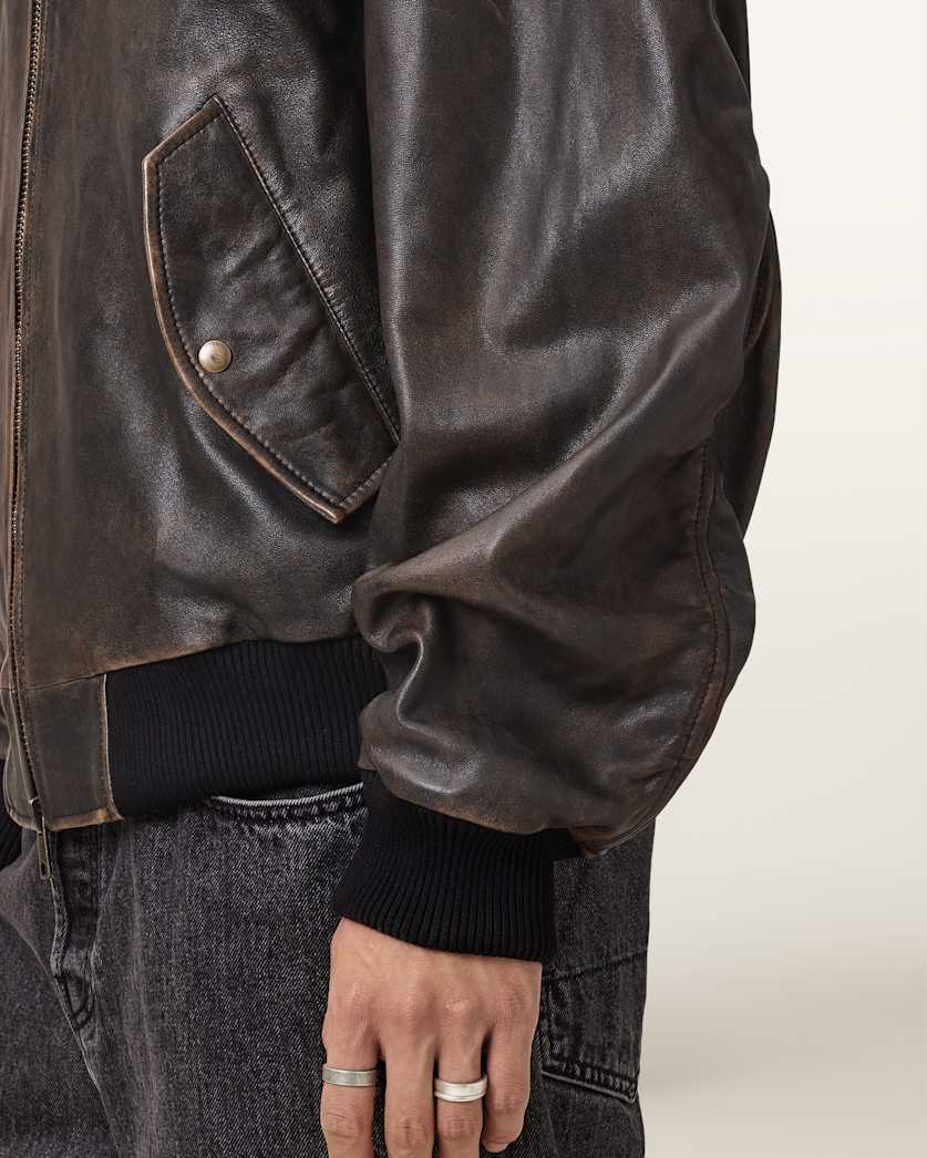 Marco Oversized Leather Bomber Jacket Vintage Black | ALLSAINTS